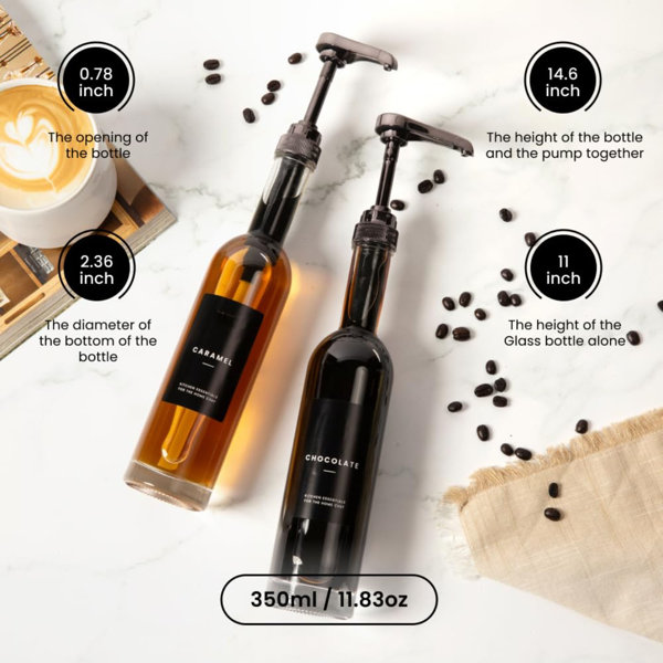 Orblue Set Of 4, 350Ml, Coffee Syrup Dispenser For Coffee Bar, Coffee Pump Dispenser, Glass ...